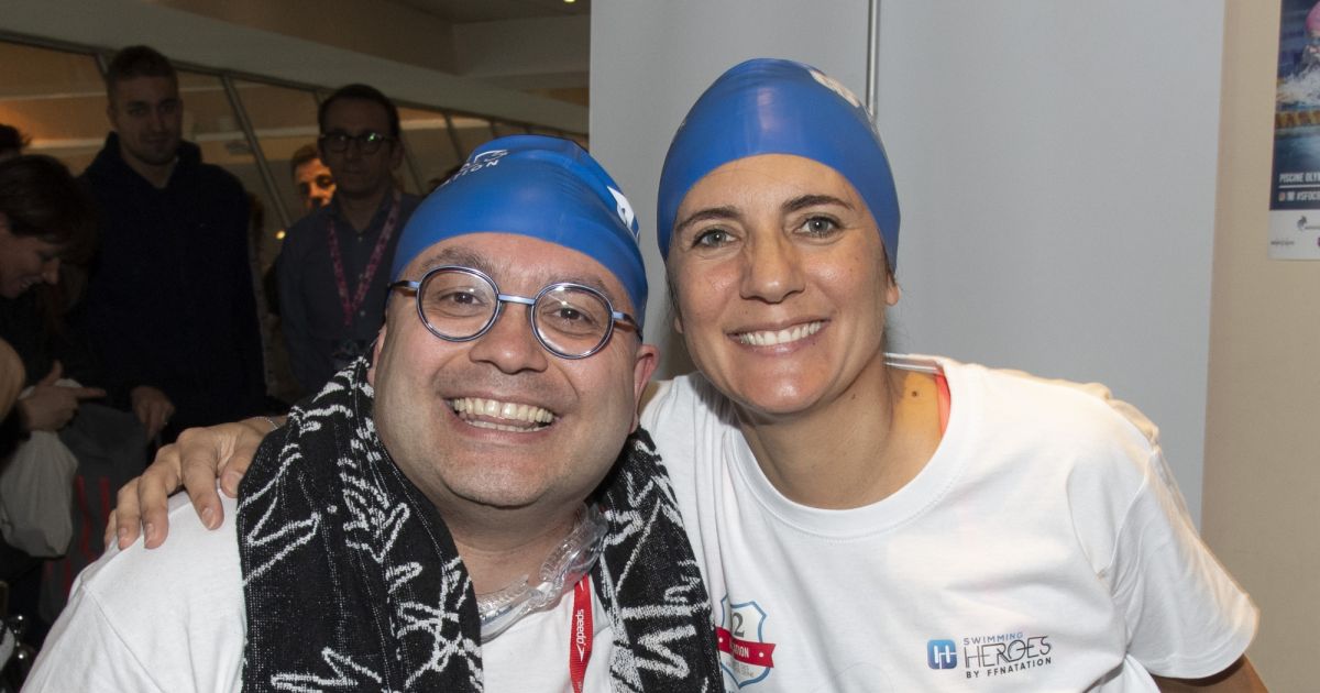 Yoann Riou et Estelle Denis lors du Challenges Swimming Heroes pour l ...