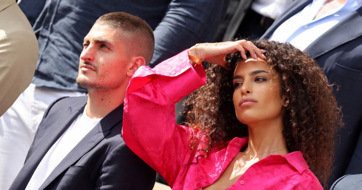 Marco Verratti et sa femme Jessica Aidi dans les tribunes lors des ...
