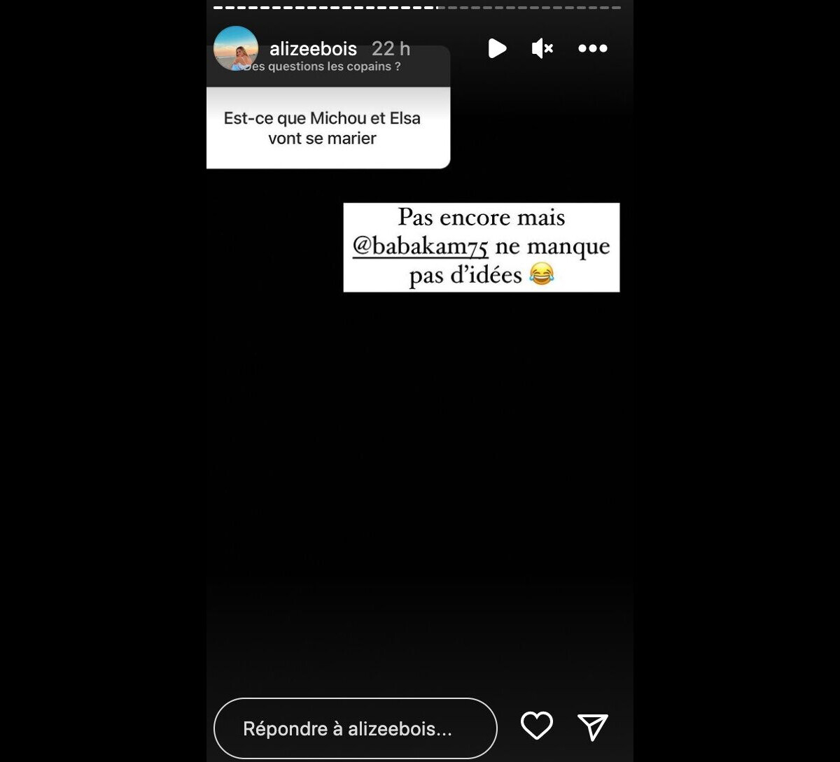 Photo : La story d'Alizée Bois sur Instagram vendredi 16 septembre 2022 ...