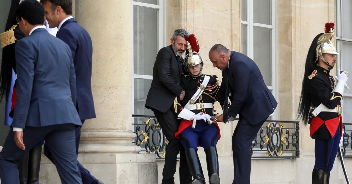 PHOTOS Malaise d'un garde à l'Elysée, Emmanuel Macron imperturbable ...