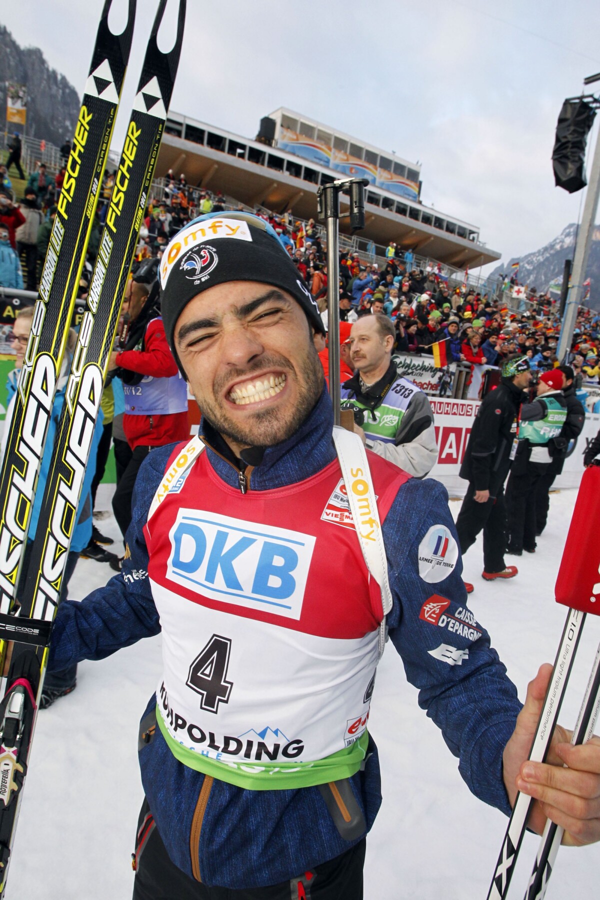Photo : Simon Fourcade lors des championnats du monde de Ruhpolding, le ...