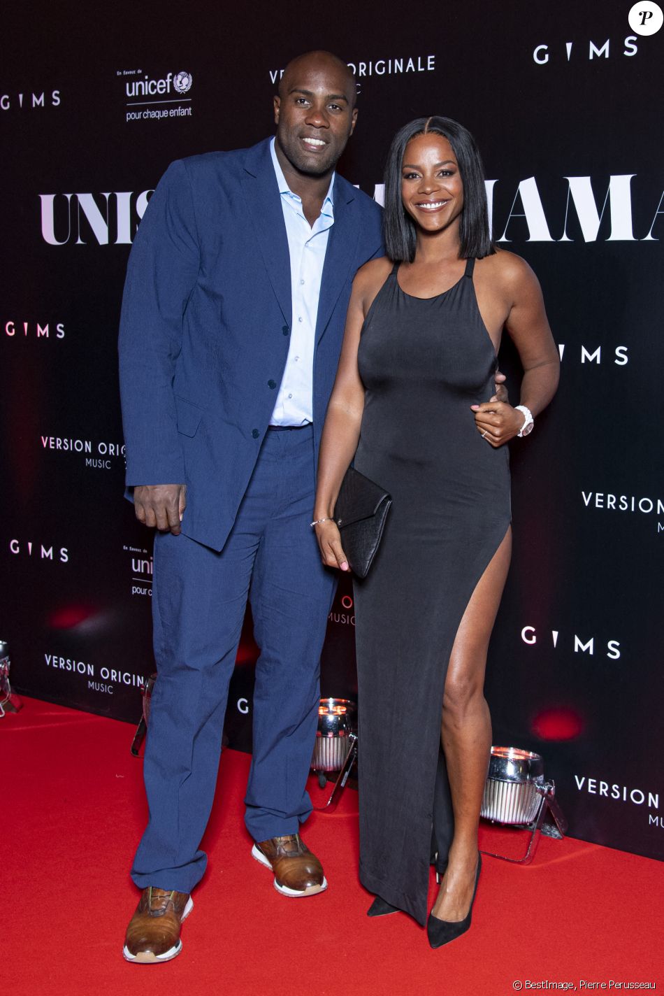 Teddy Riner et sa femme Luthna Plocus au photocall de la soirée Unis ...
