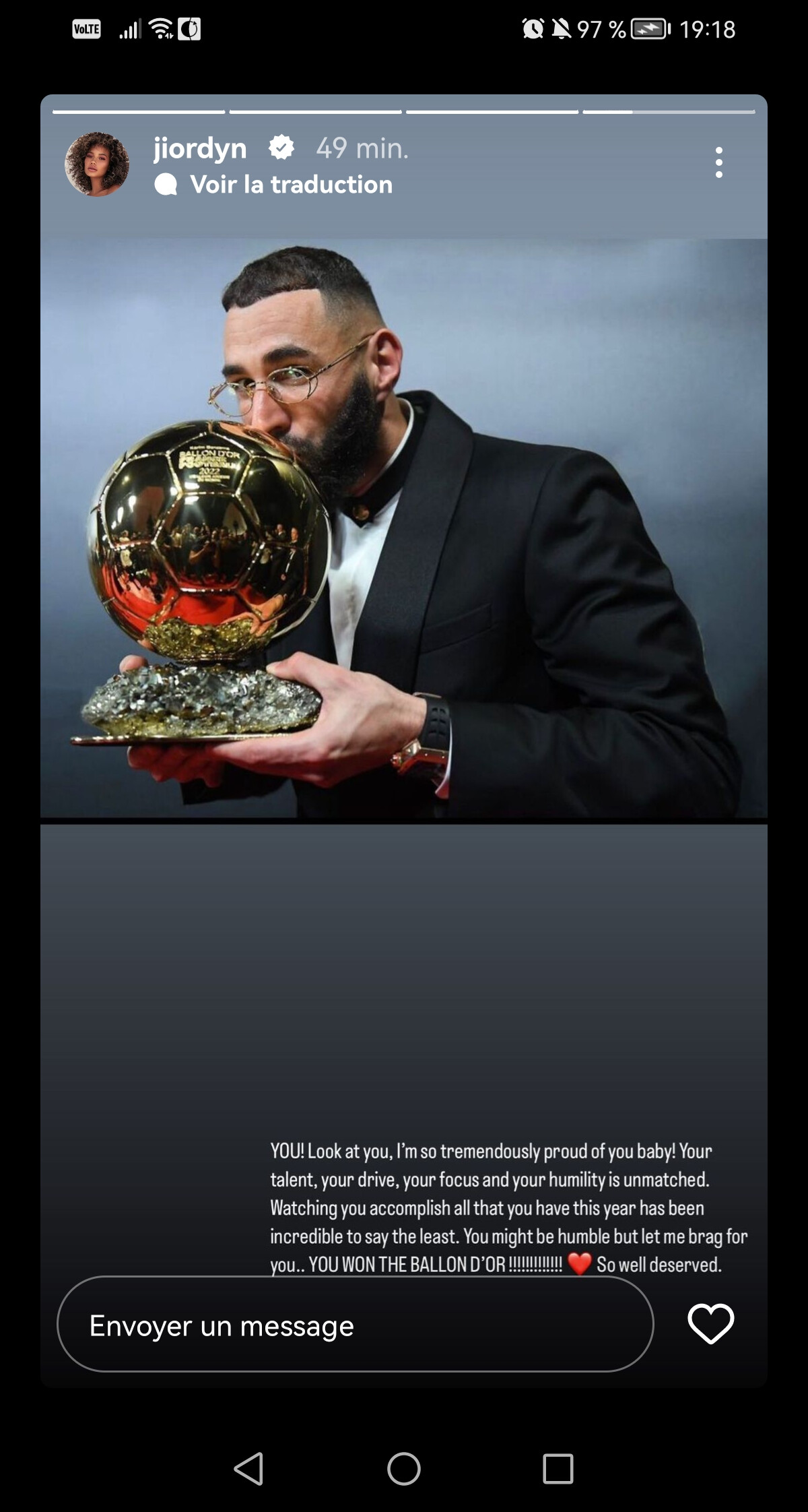 Photo : Jordan Ozuna alisse un message à son compagnon, Karim Benzema ...