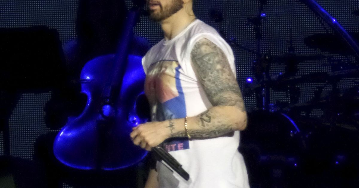 Eminem en concert à Hanover en Allemagne, le 10 juillet 2018. Eminem ...