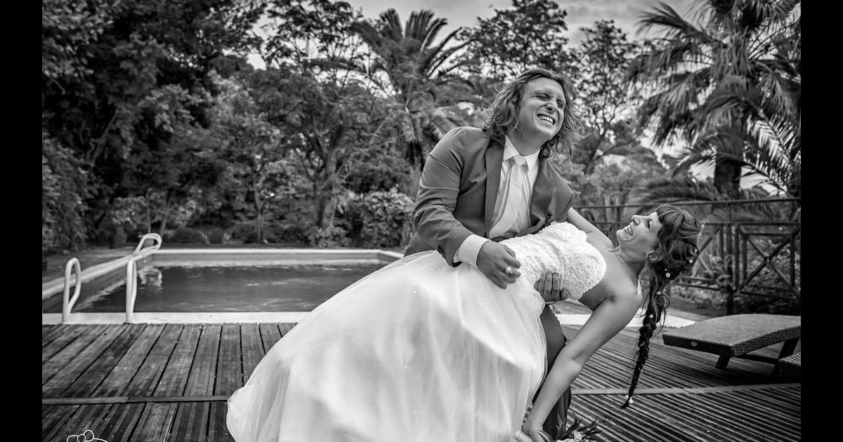 David Coscas (Mcfly) et sa femme Tiffany à leur mariage. - Purepeople