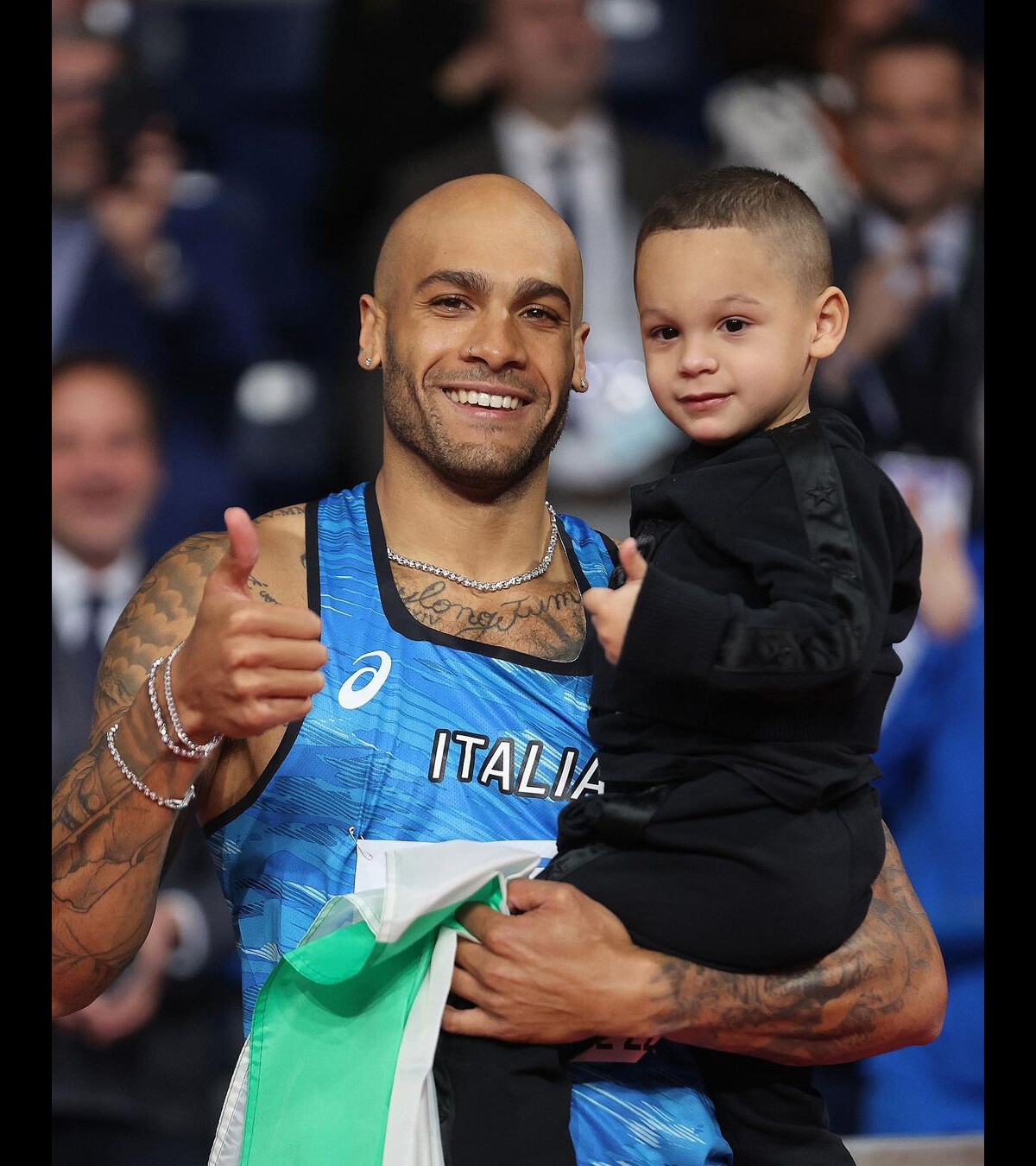 Photo : Marcell Jacobs et son fils, Anthony. - Purepeople