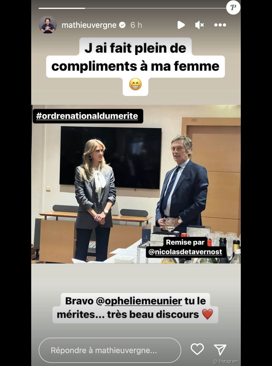 Mathieu Vergne complimente sa femme Ophélie Meunier pour avoir obtenu le titre de Chevalier de l ...