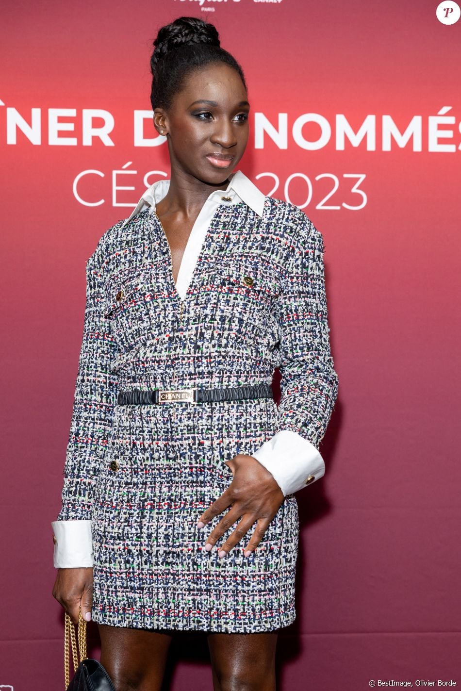Eye Haïdara (Chanel) au photocall du dîner des nommés au Cesar 2023 au ...