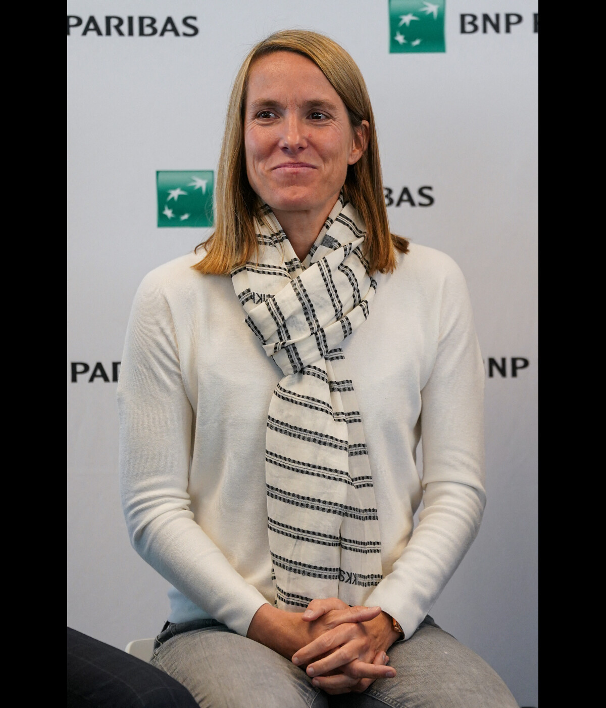 Photo : Justine Henin lors de la conference de presse Team BNP Paribas ...