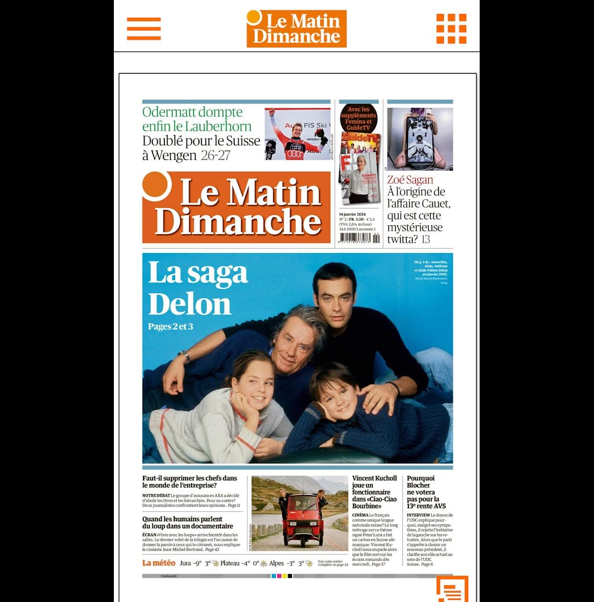Photo : L'affaire Delon en Une du journal Suisse "Le Matin" - Purepeople