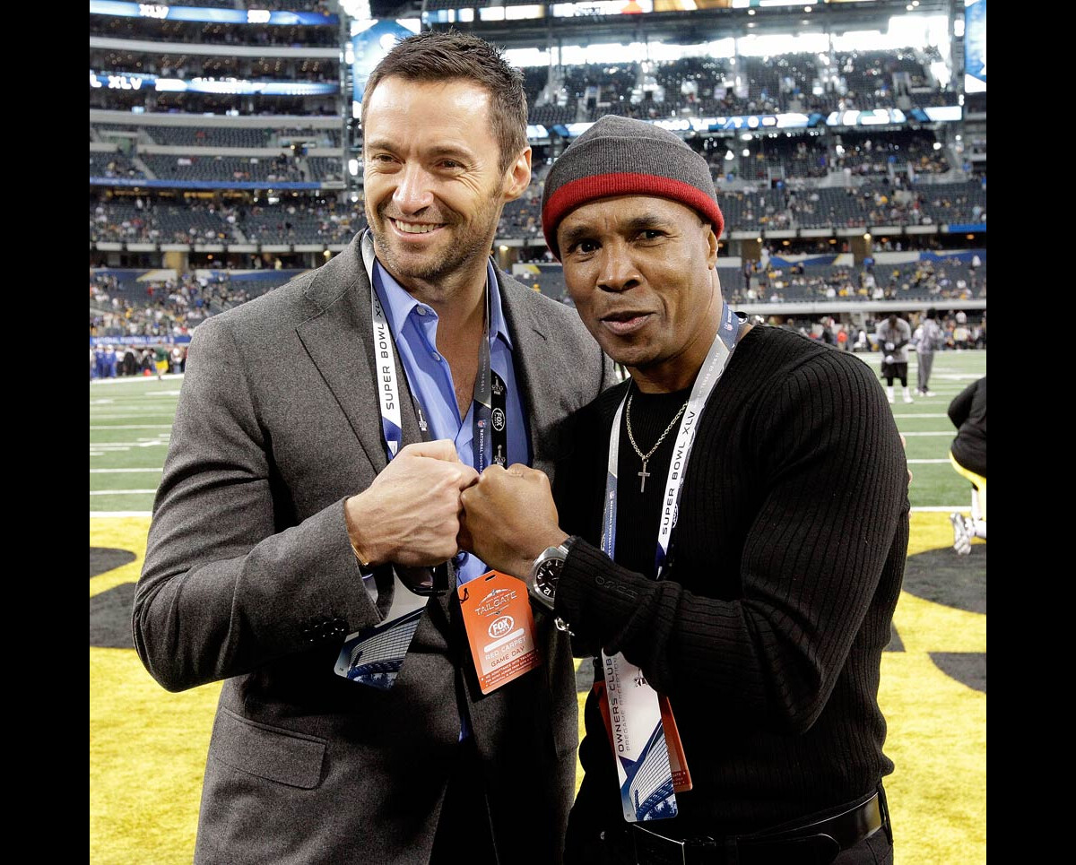 Photo : Hugh Jackman et Sugar Ray Leonard lors de la finale du Super ...