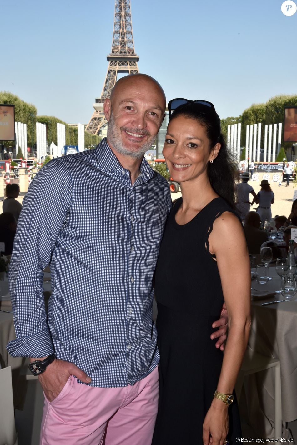 Frank Leboeuf et sa femme Chrislaure Nollet - People lors du Longines Paris Eiffel Jumping au ...