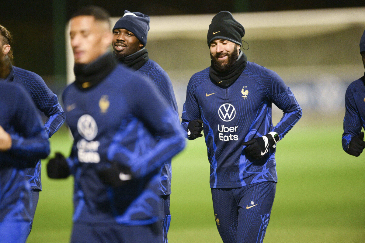 Photo : Karim Benzema, Marcus Thuram lors de l'entraînementde l'équipe ...