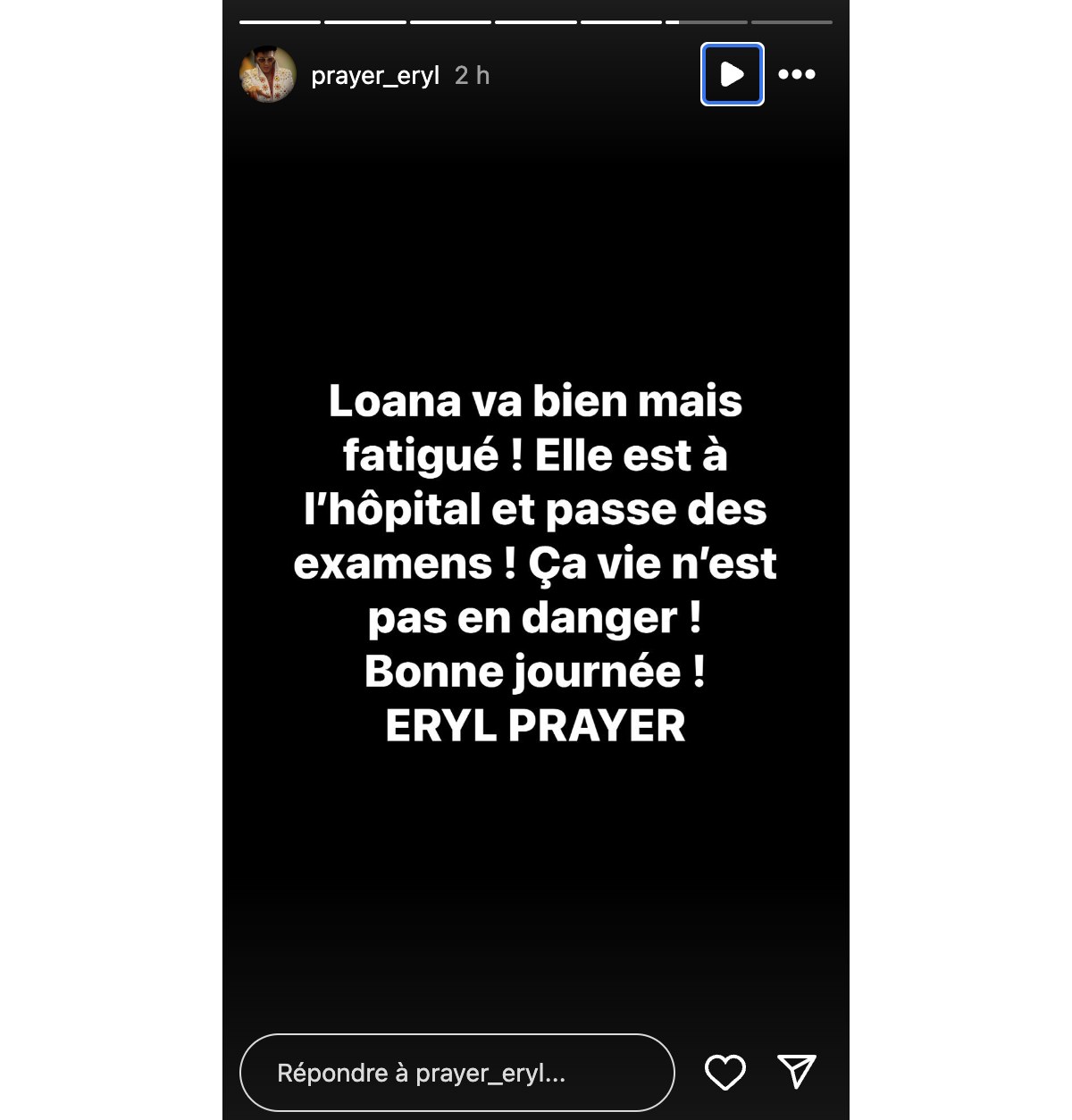 Photo : Eryl Prayer donne des nouvelles de Loana après son ...
