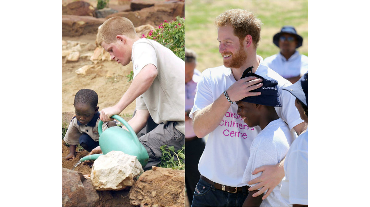 Photo : Le prince Harry plantant un pêcher (à g.) au Lesotho avec Mutsu ...