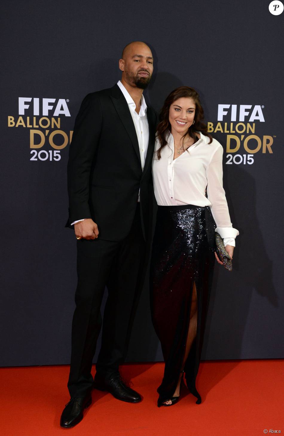 Hope Solo et Jerramy Stevens lors de la cérémonie du Ballon d'or 2015 à ...