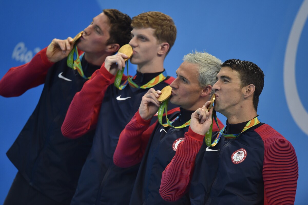 Photo : Michael Phelps, Ryan Lochte, Conor Dwyer et Townley Haas ...