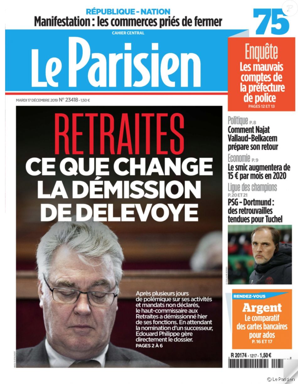 Une du Parisien, du 17 décembre 2019. - Purepeople