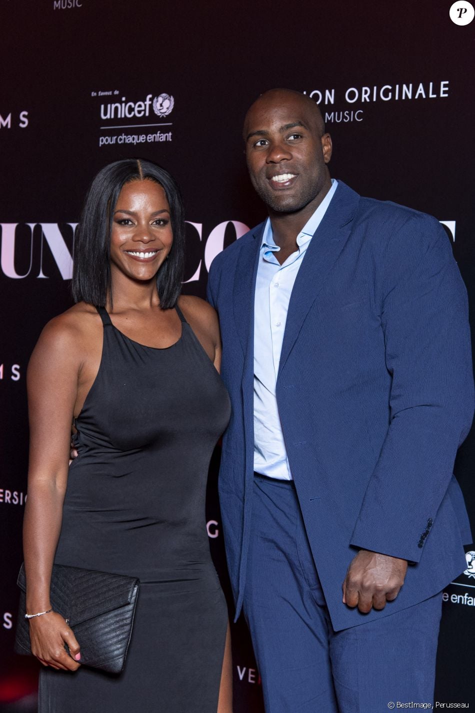 Teddy Riner et sa femme Luthna Plocus au photocall de la soirée Unis ...