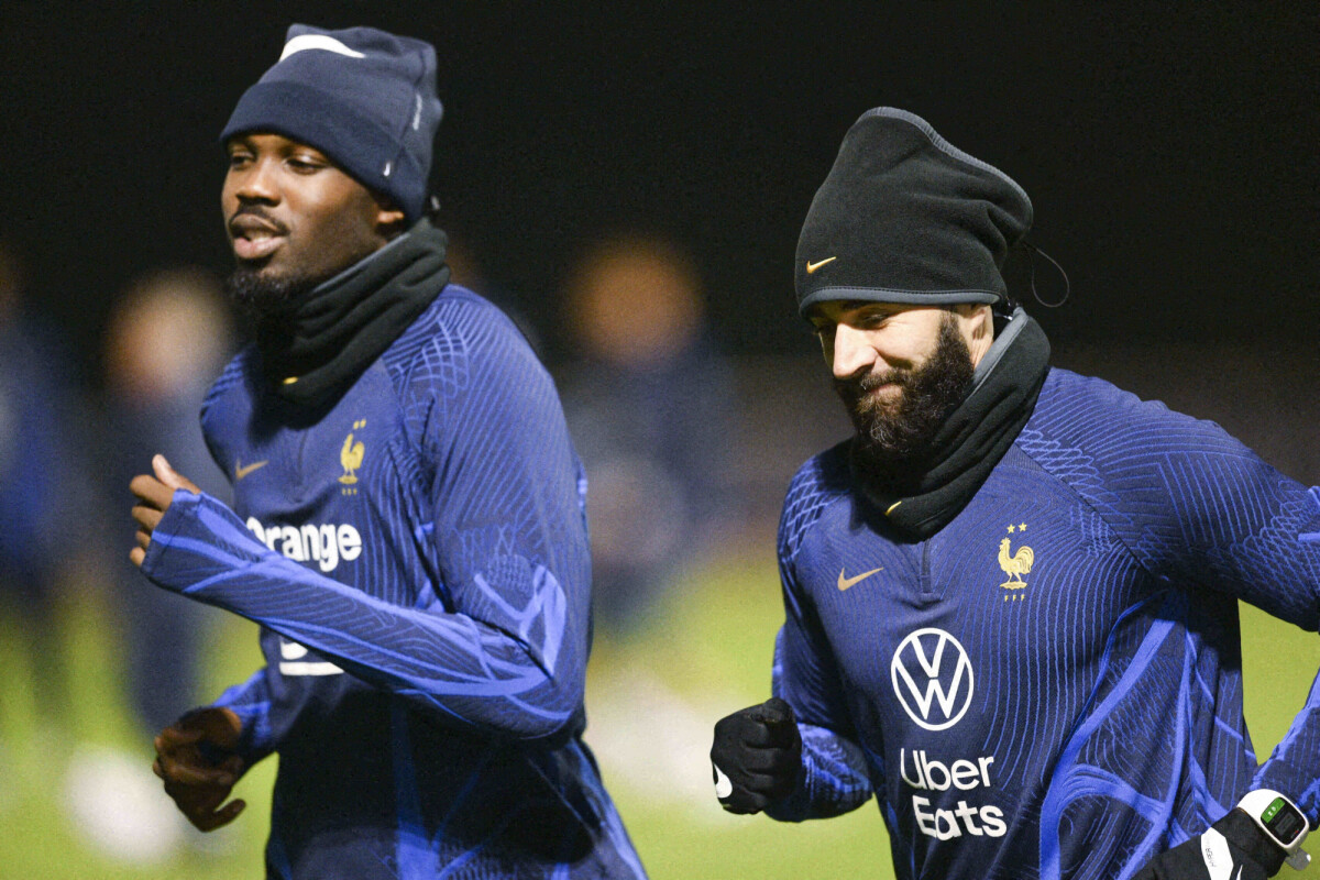 Photo : Karim Benzema, Marcus Thuram lors de l'entraînementde l'équipe ...