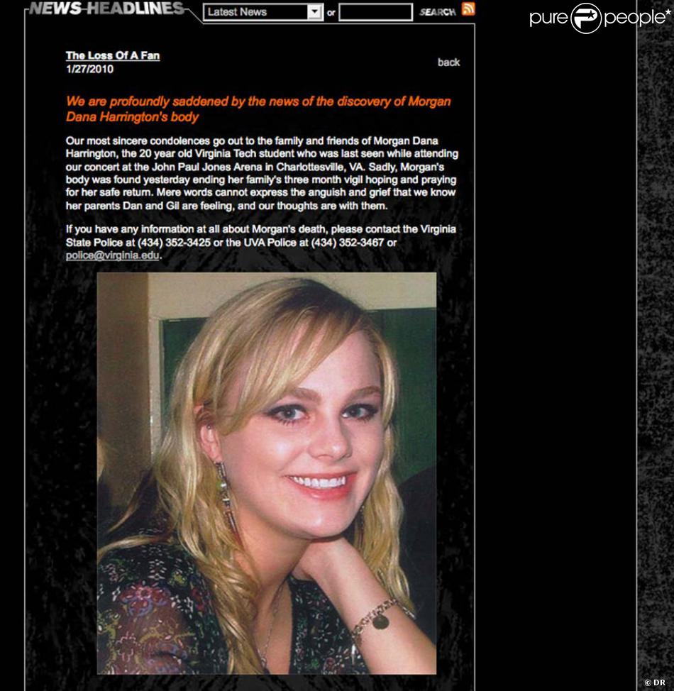 Morgan Harrington, la fan de Metallica retrouvée morte après sa ...