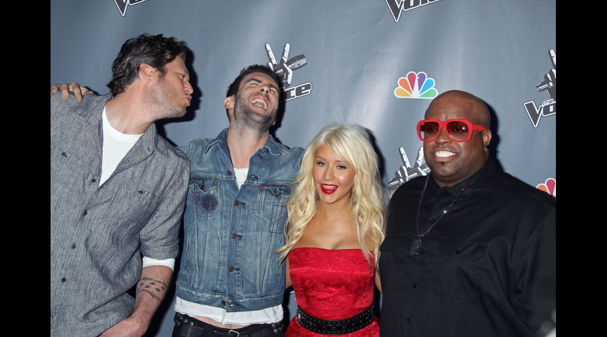 Photo : Christina Aguilera, Cee Lo Green, Adam Levine (Maroon 5) et ...