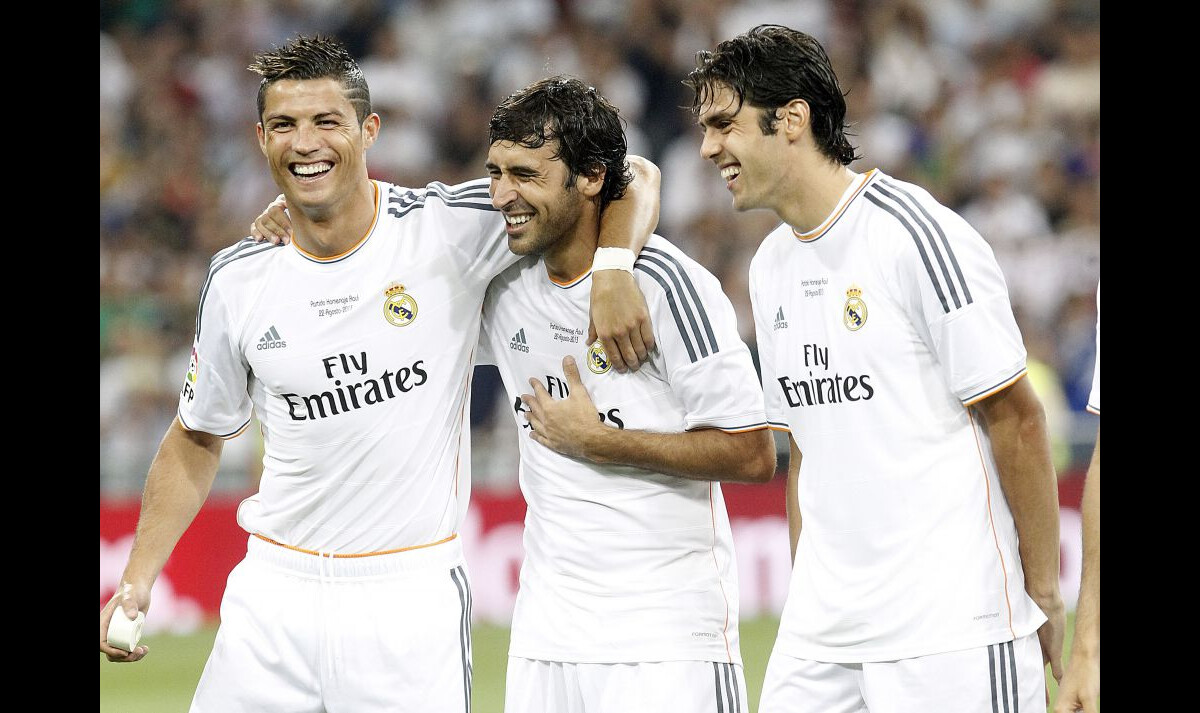 Photo : Cristiano Ronaldo, Raul et Kaka à Madrid le 22 août 2013 ...