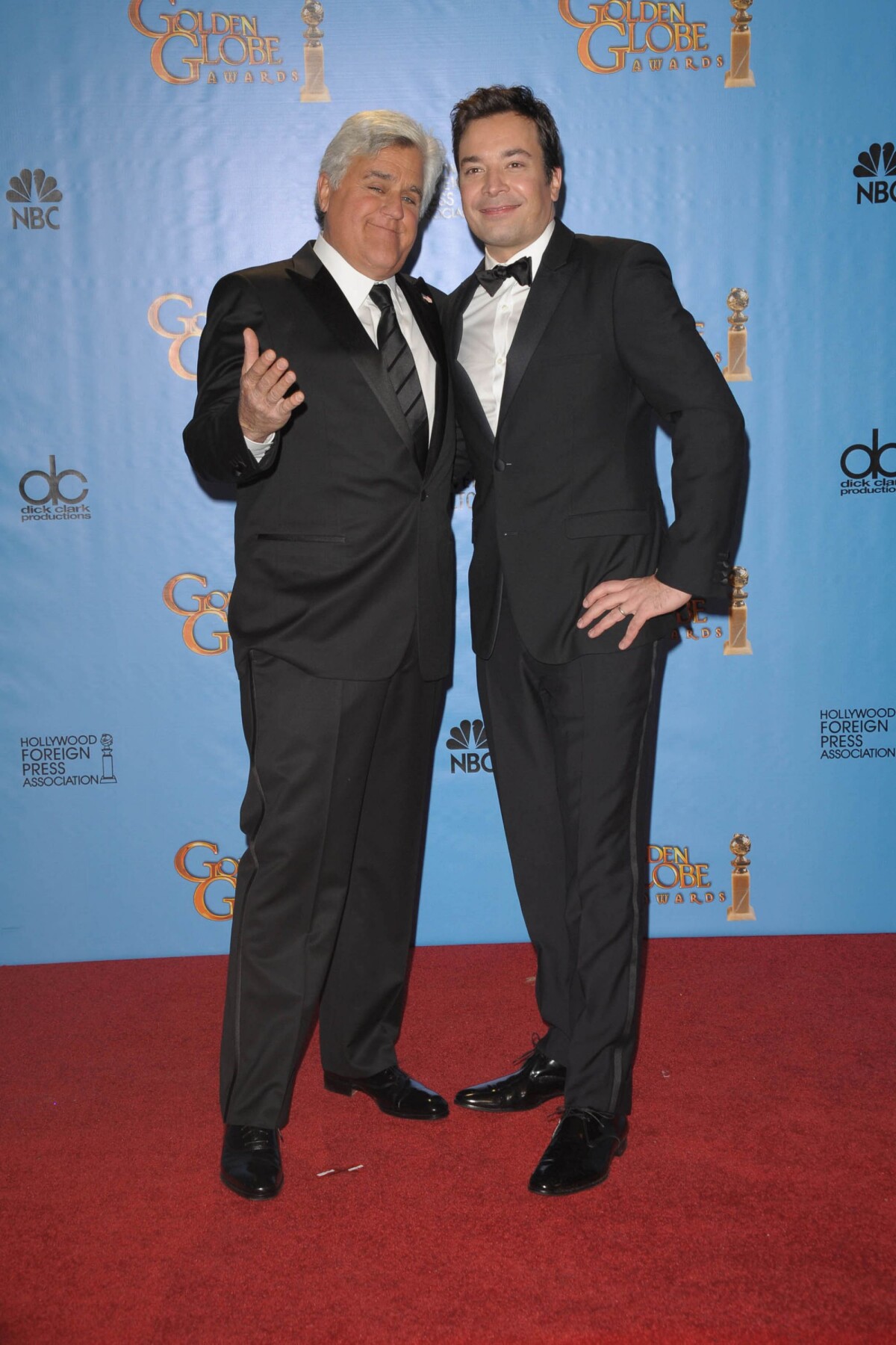 Photo : Jay Leno et Jimmy Fallon lors des Golden Globes à Los Angeles ...