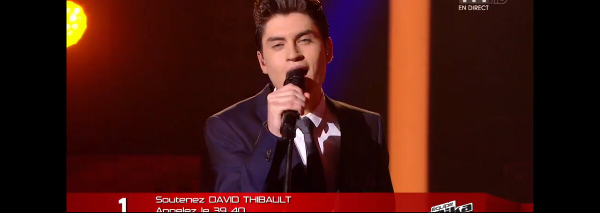 Photo : David Thibault lors du premier live de The Voice 4 sur TF1 ...