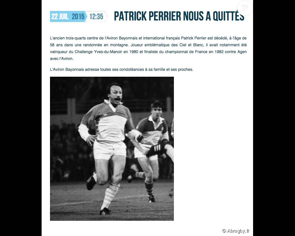 L'Aviron Bayonnais annonce sur son site la mort de Patrick Perrier, leur ancien joueur, à 58 ans ...