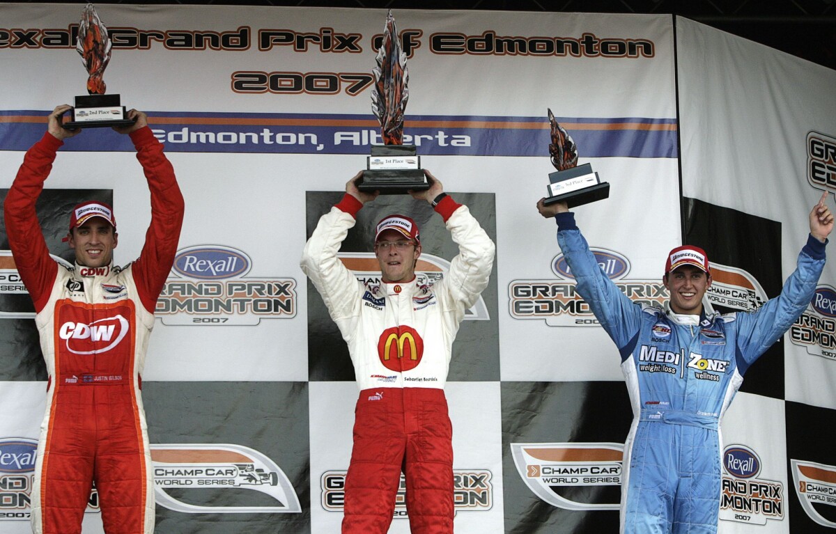 Photo : Justin Wilson, Sebastien Bourdais et Graham Rahal à Edmonton ...