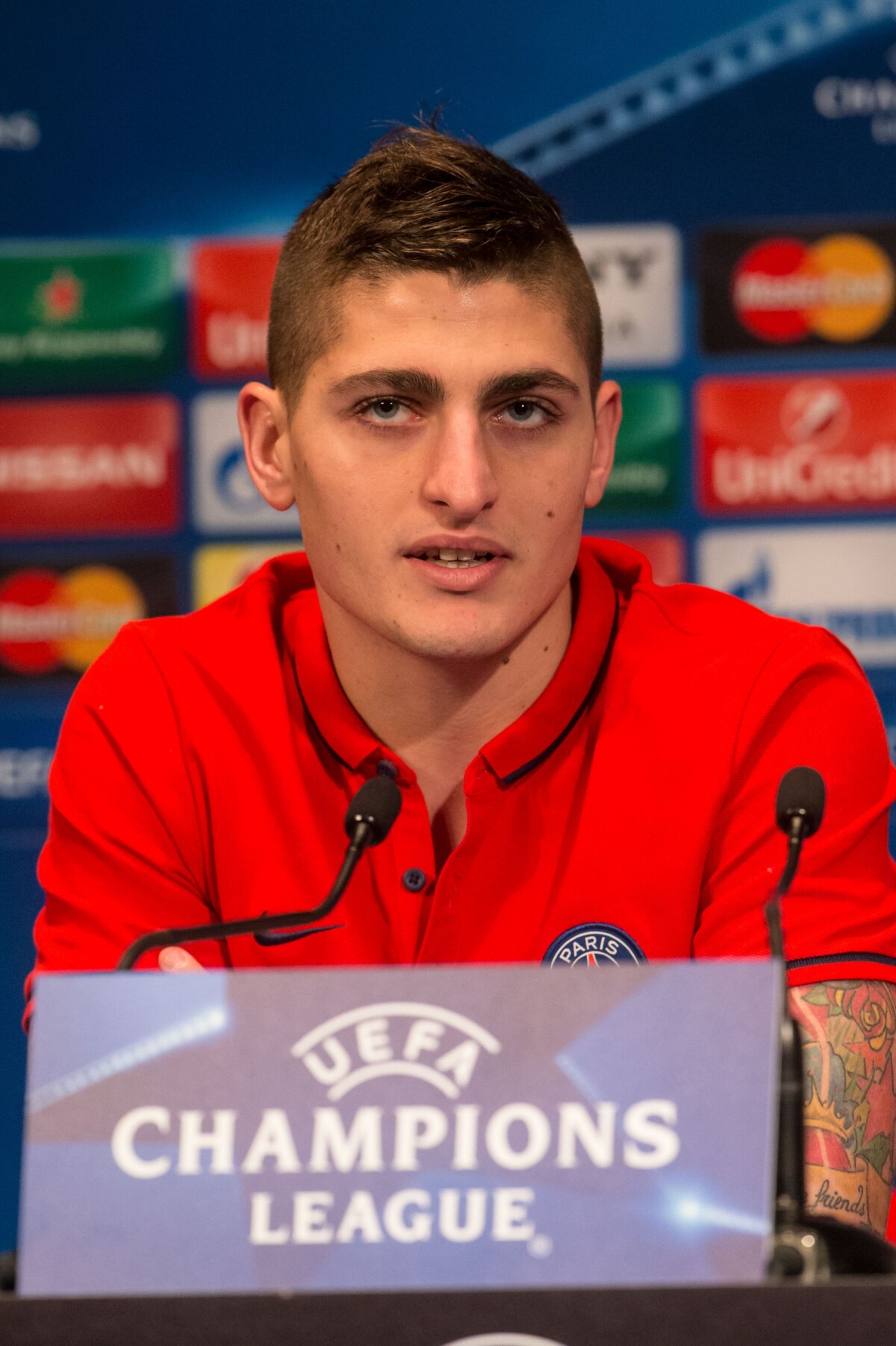 Photo : Marco Verratti, en conférence de presse à Paris, le 15 février ...
