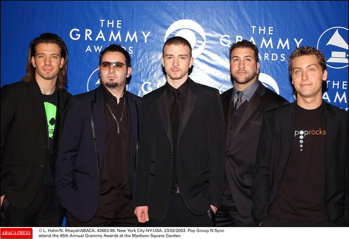 Photo : Le groupe *NSYNC aux 45e Grammy Awards à New York. Février 2003 ...