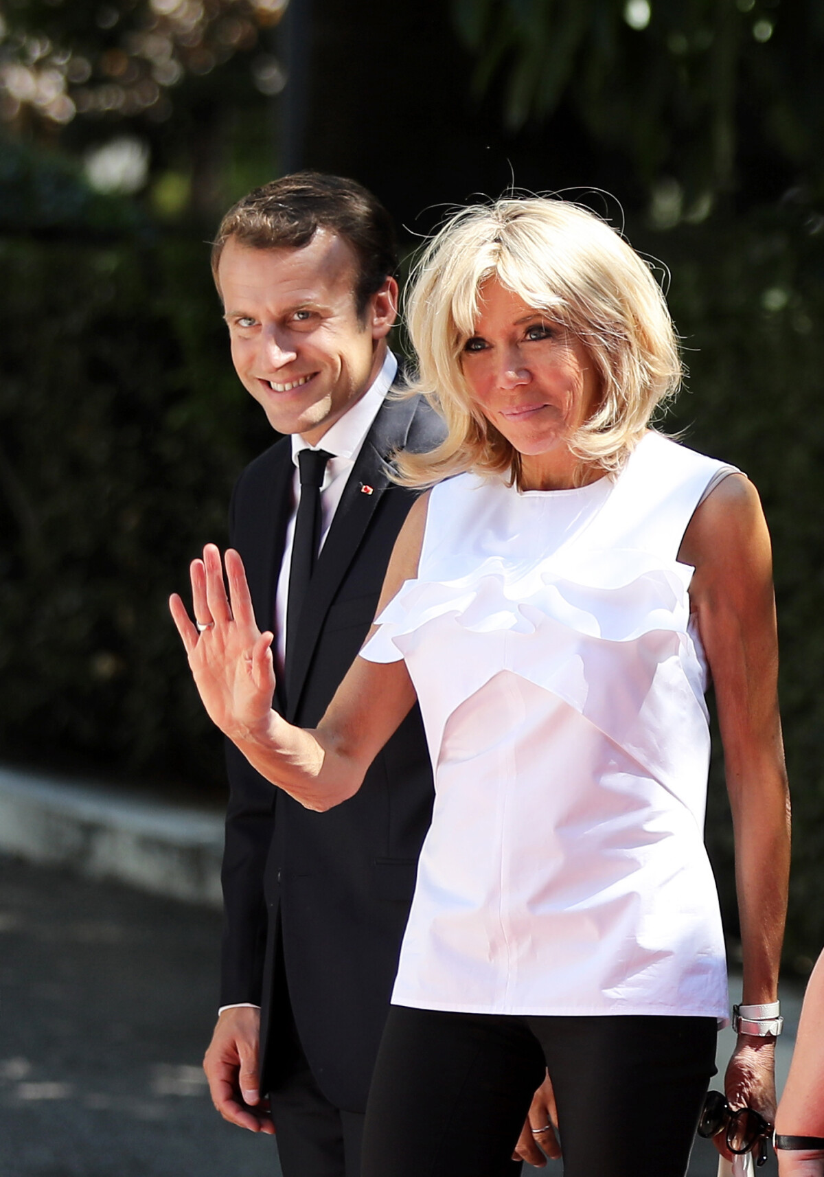 Photo : Le président Emmanuel Macron et sa femme Brigitte Macron (Trogneux) lors de l'accueil du ...