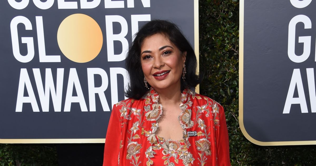 Meher Tatna sur le tapis rouge de la 75ème cérémonie des Golden Globe ...