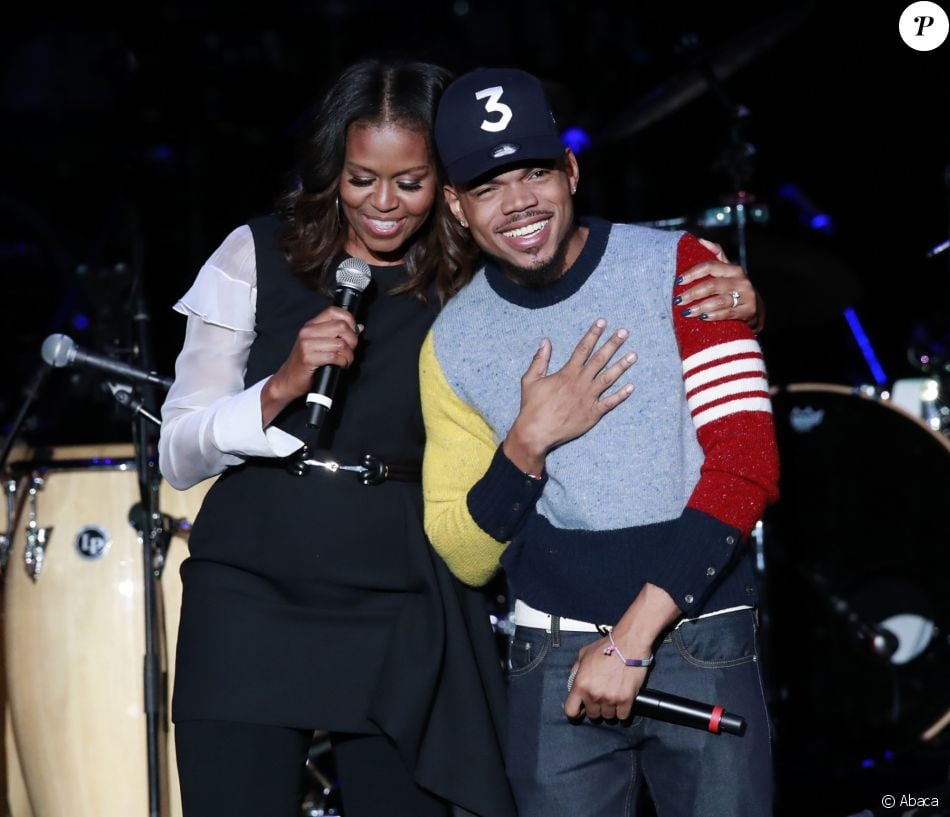 Michelle Obama et Chance the Rapper à la Wintrust Arena de Chicago le ...