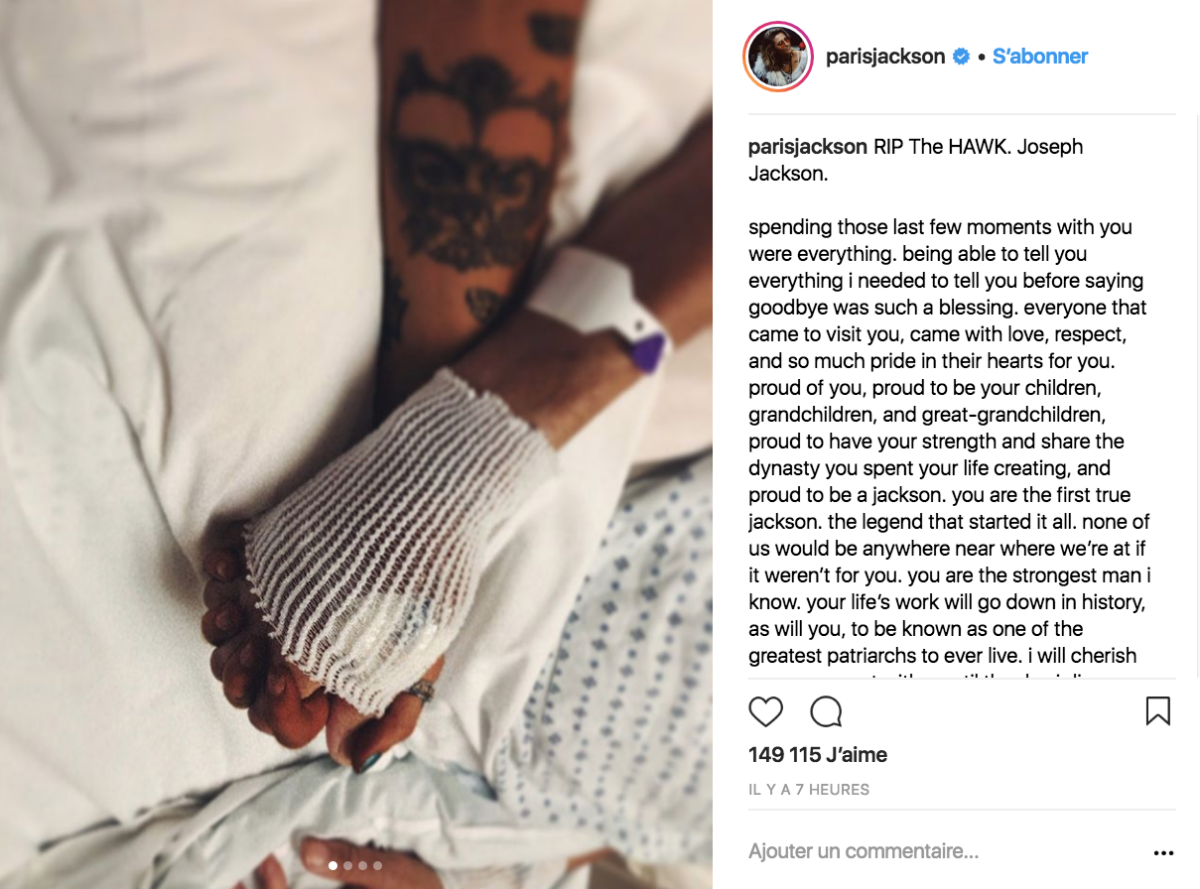 Photo : Paris Jackson auprès de son grand-père Joe Jackson à l'hôpital ...