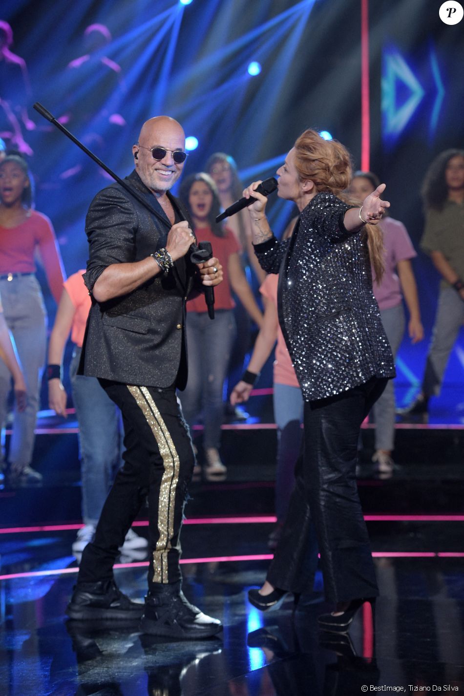 Exclusif - Natasha St Pier et Pascal Obispo - Enregistrement de l'émission 300 Choeurs chantent ...