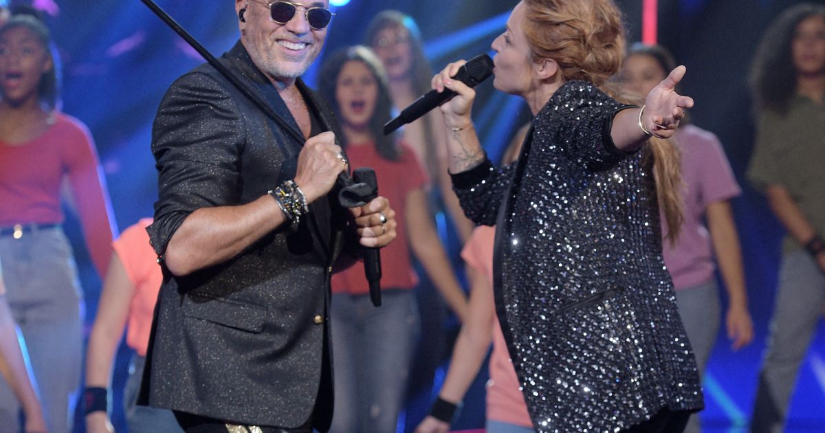 Exclusif - Natasha St Pier et Pascal Obispo - Enregistrement de l'émission 300 Choeurs chantent ...