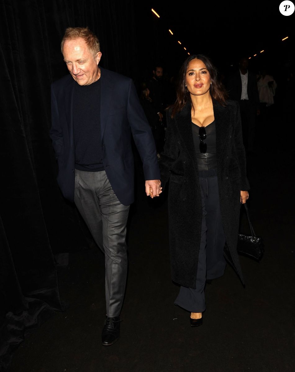 Selma Hayek et son mari François-Henri Pinault quittent le défilé ...