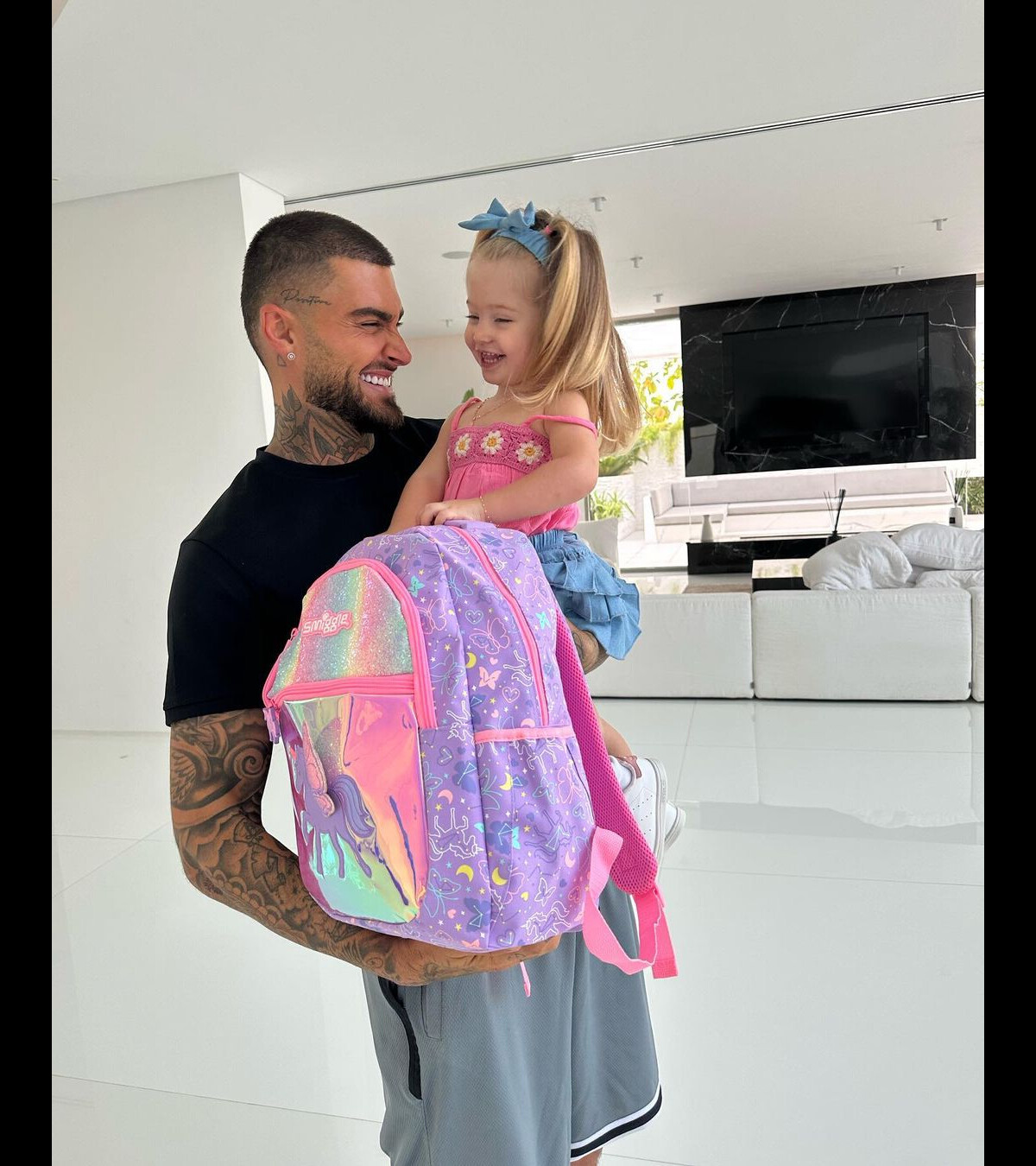 Photo : Thibault Garcia et sa fille Leewane. - Purepeople