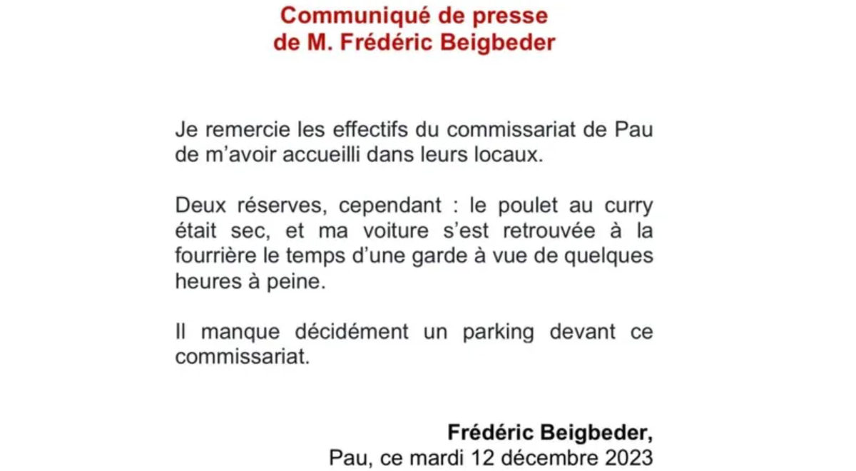 Photo : Communiqué, Frédéric Beigbeder. - Purepeople