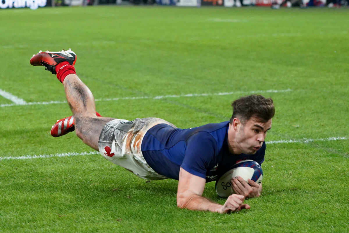 Photo : Essais - Damian Penaud (France) - Match de Rugby, tournoi des 6 ...