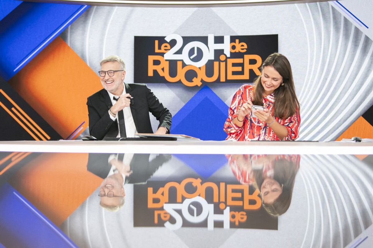 Photo : Laurent Ruquier and Julie Hammett pendant le '20h de Ruquier' sur BFMTV à Paris, France ...