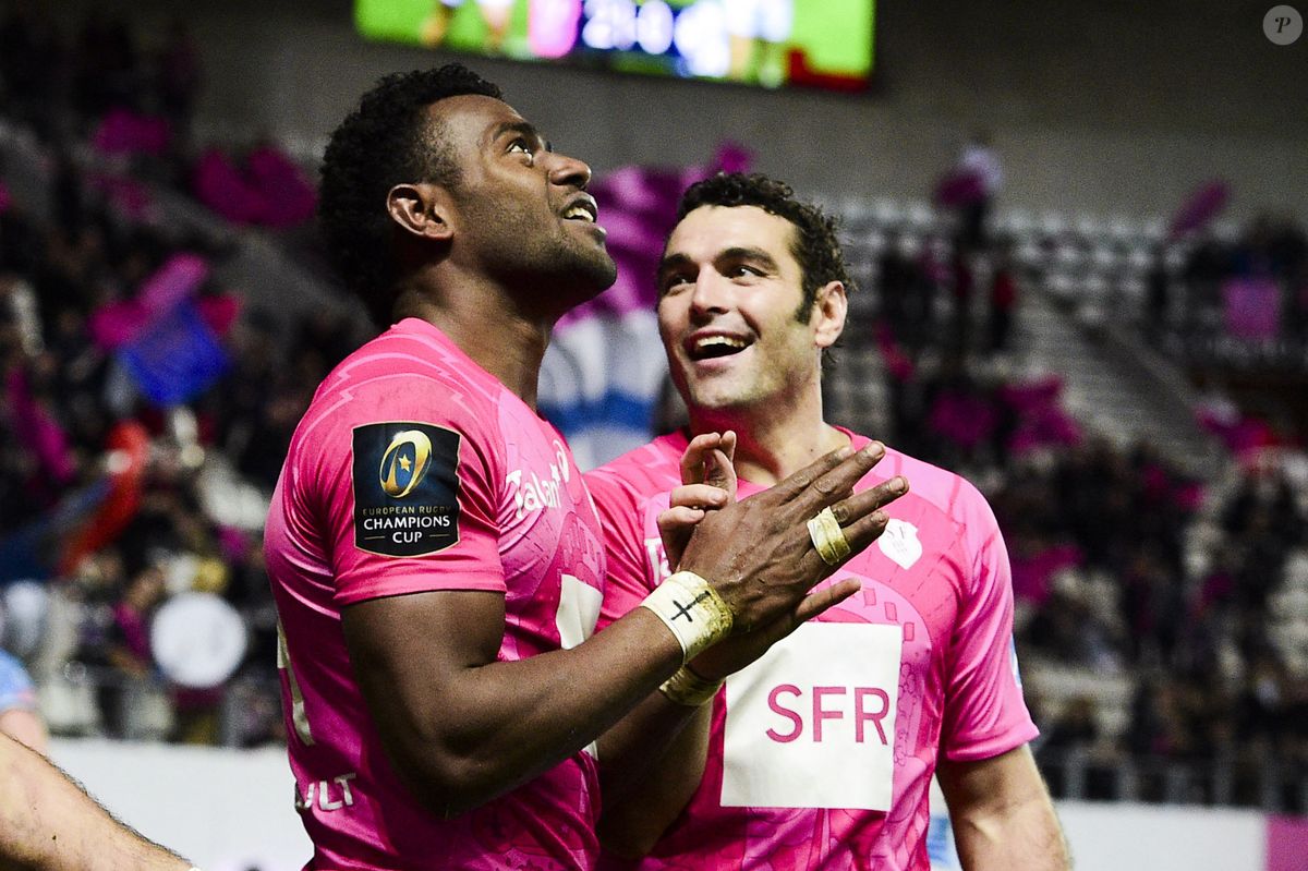 Photo : joie de Josaia Raisuqe (Stade Francais) apres son essai ...