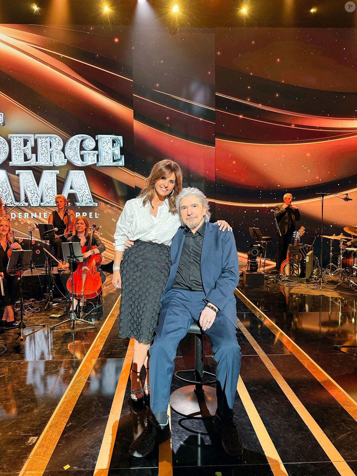Photo : Exclusif - Faustine Bollaert et Serge Lama en backstage de l'enregistrement de l ...