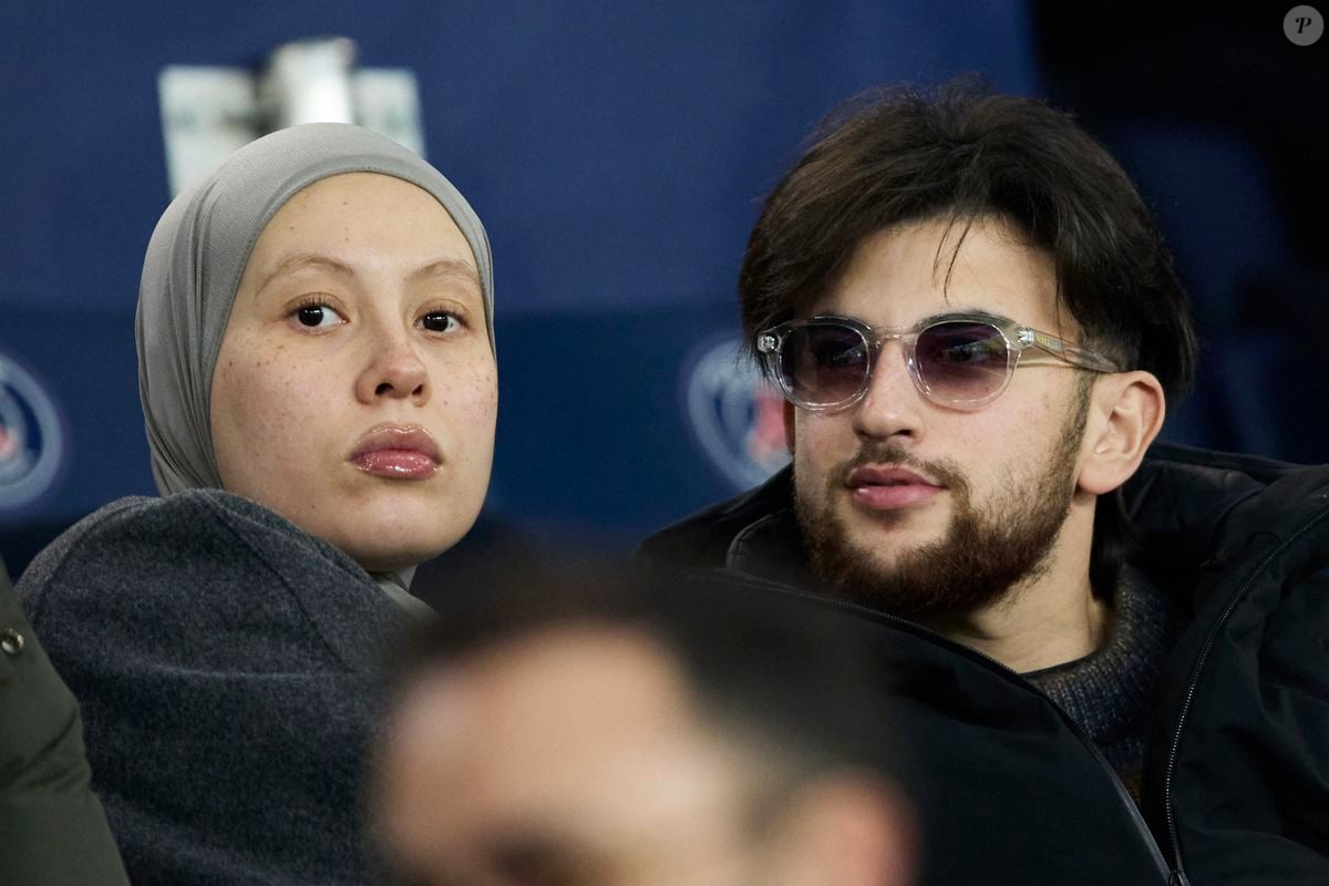 Photo : Just Riadh et sa femme dans les tribunes lors du match de Ligue Des Champions 2024-2025 ...