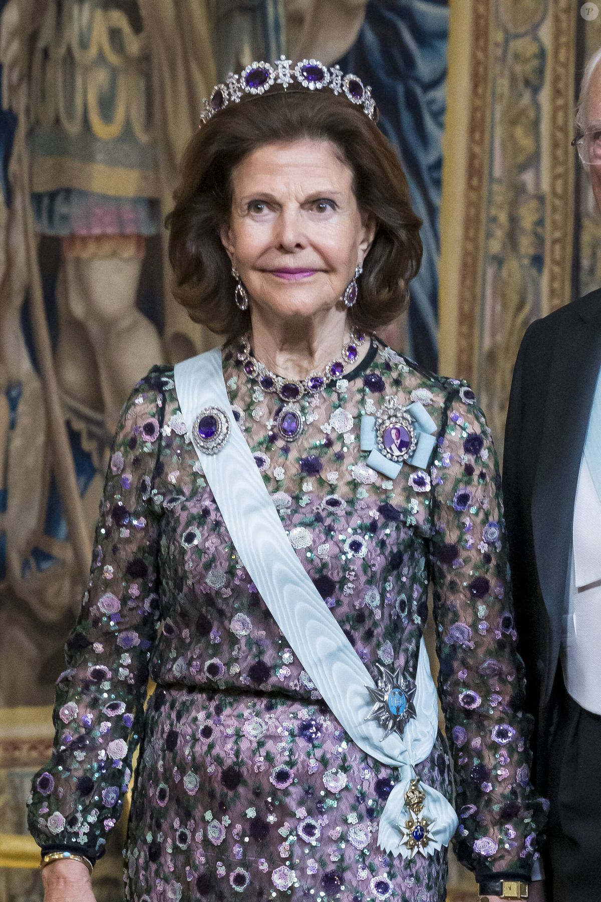 Photo : La reine Silvia de Suède lors d'un dîner officiel au palais ...