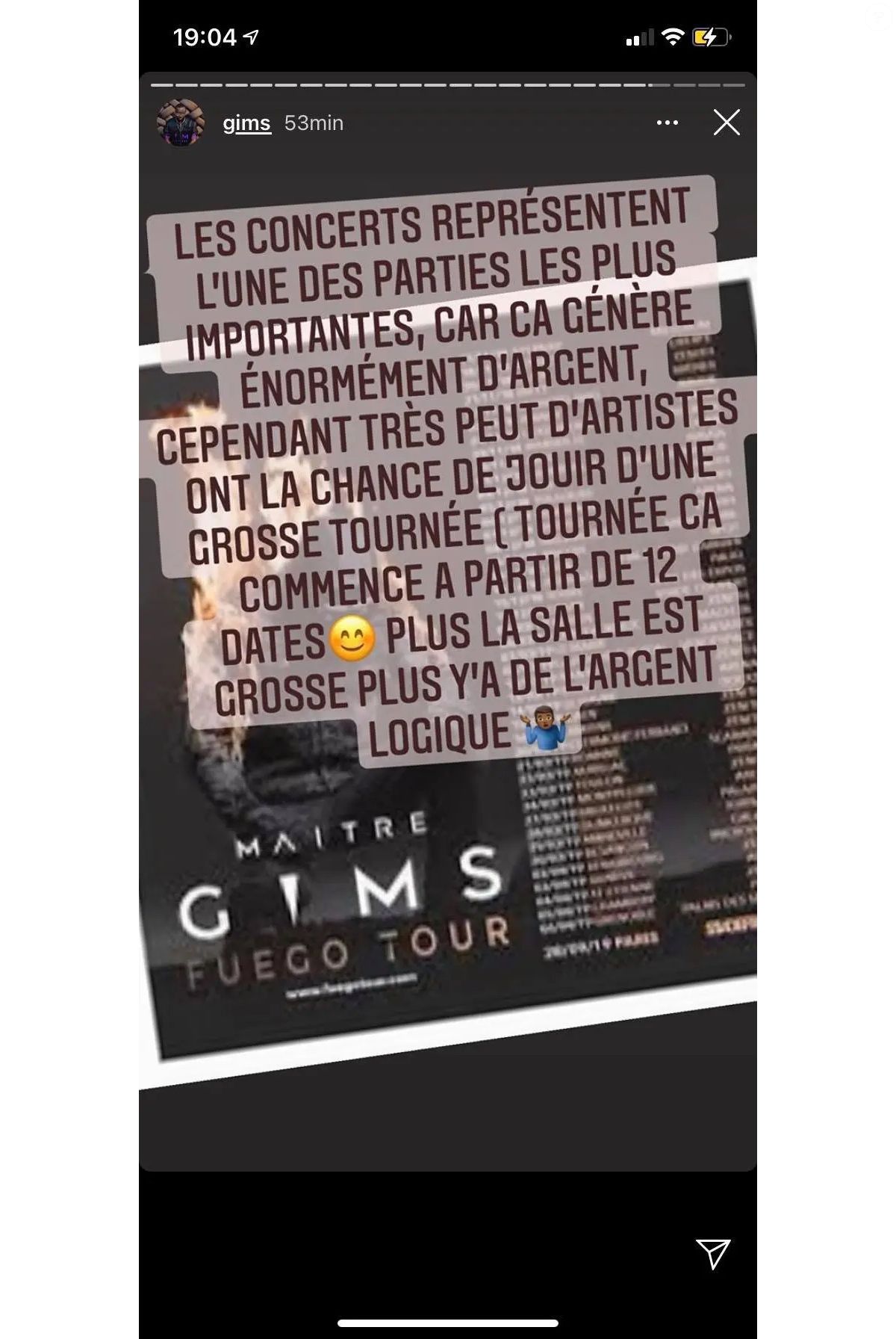 Photo : Capture d'écran de la story de Gims. - Purepeople
